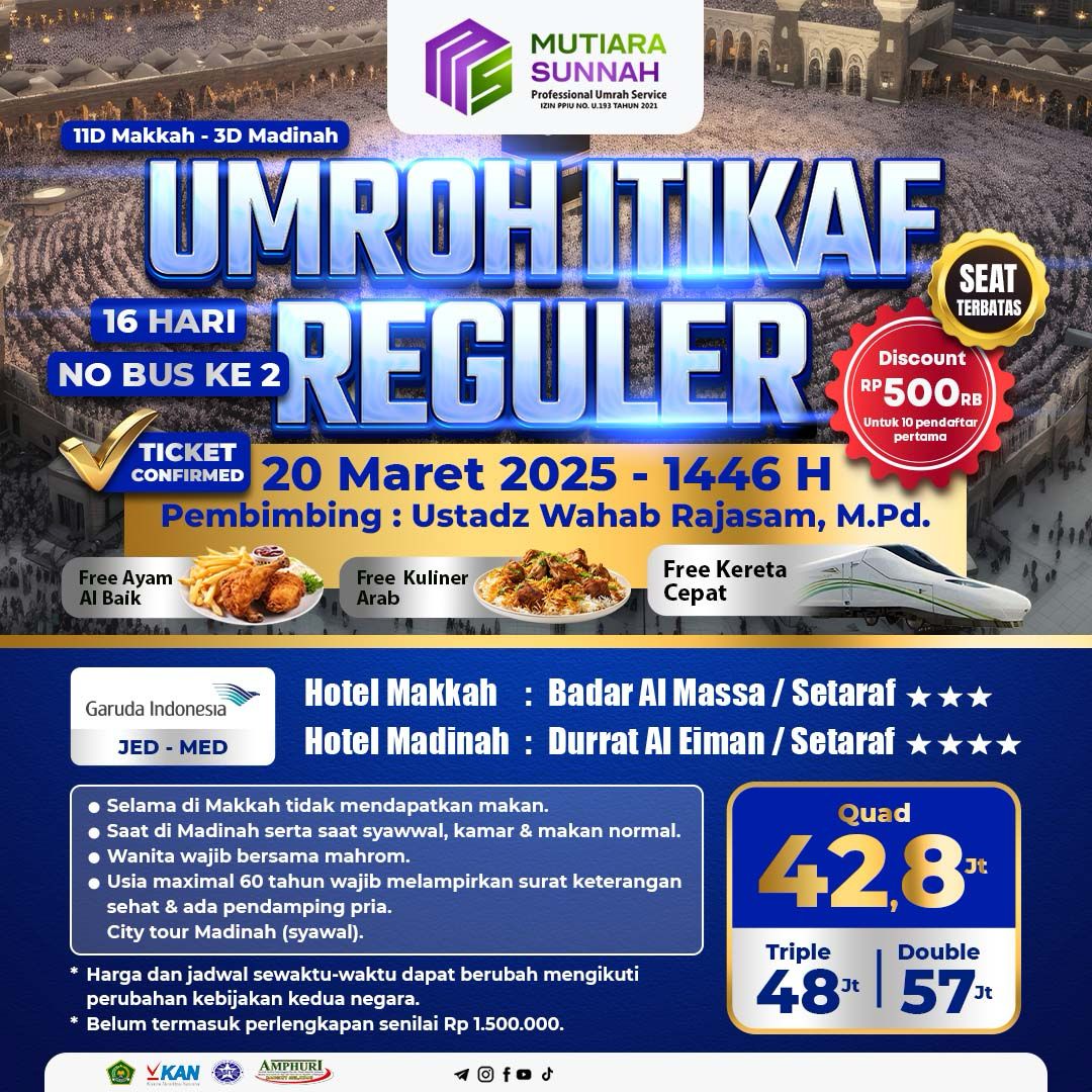 UMROH ITIKAF 20 MARET 2025 REGULER BUS 2 – Pilih Umrah