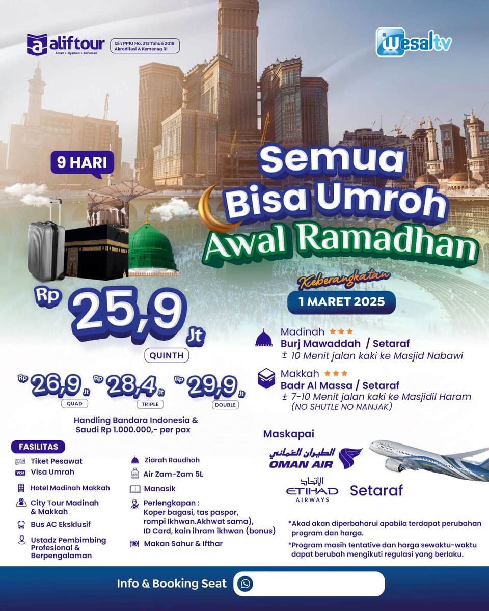 UMROH AWAL RAMADHAN 1446H / 2025 – Pilih Umrah