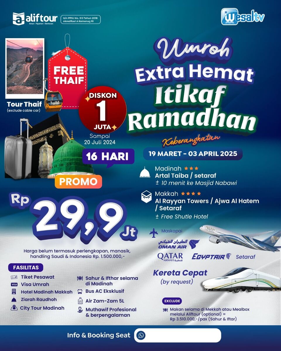 Umroh Itikaf 16 Hari Sharing Room Ramadhan 1446 H / 2025 – Pilih Umrah