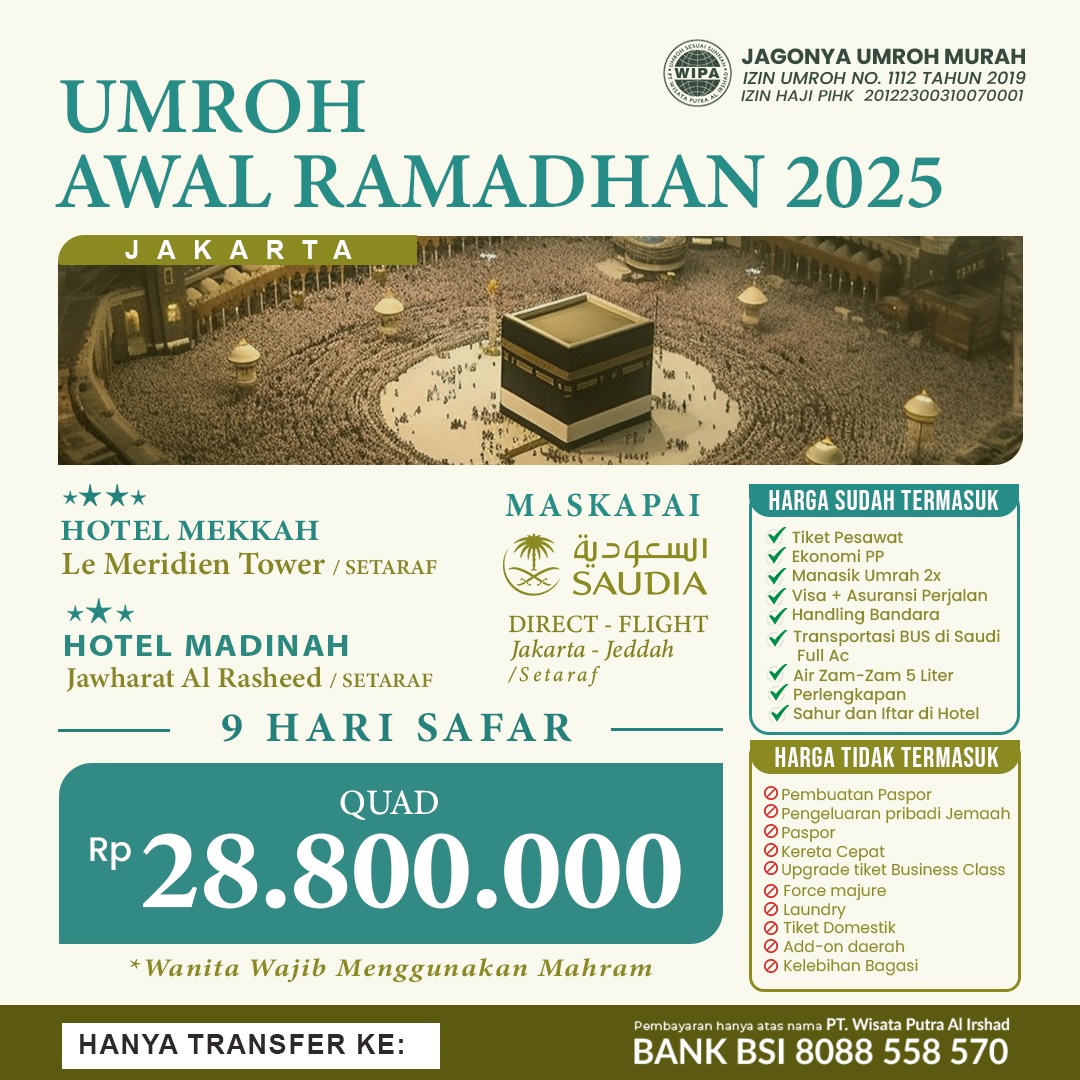 UMROH AWAL RAMADHAN 2025 – Pilih Umrah