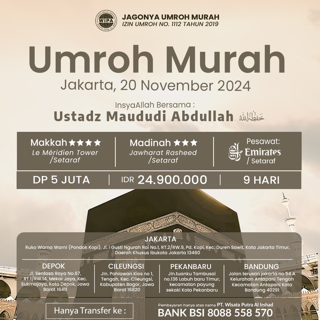 Umrah Murah Sesuai Sunnah 20 November 2024 – Pilih Umrah