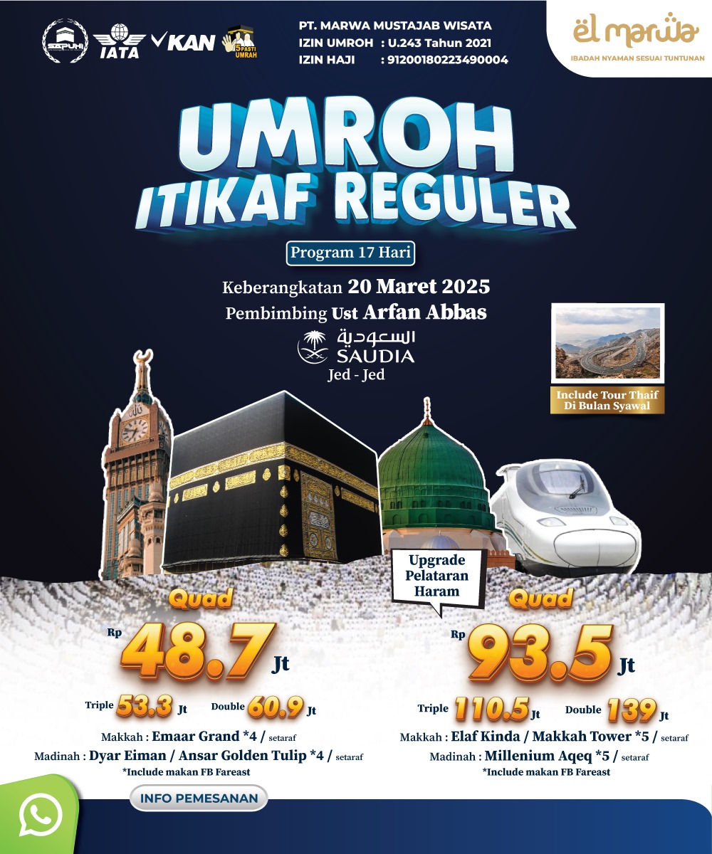 UMROH REGULER ITIKAF RAMADHAN 1446 H / 2025 – Pilih Umrah